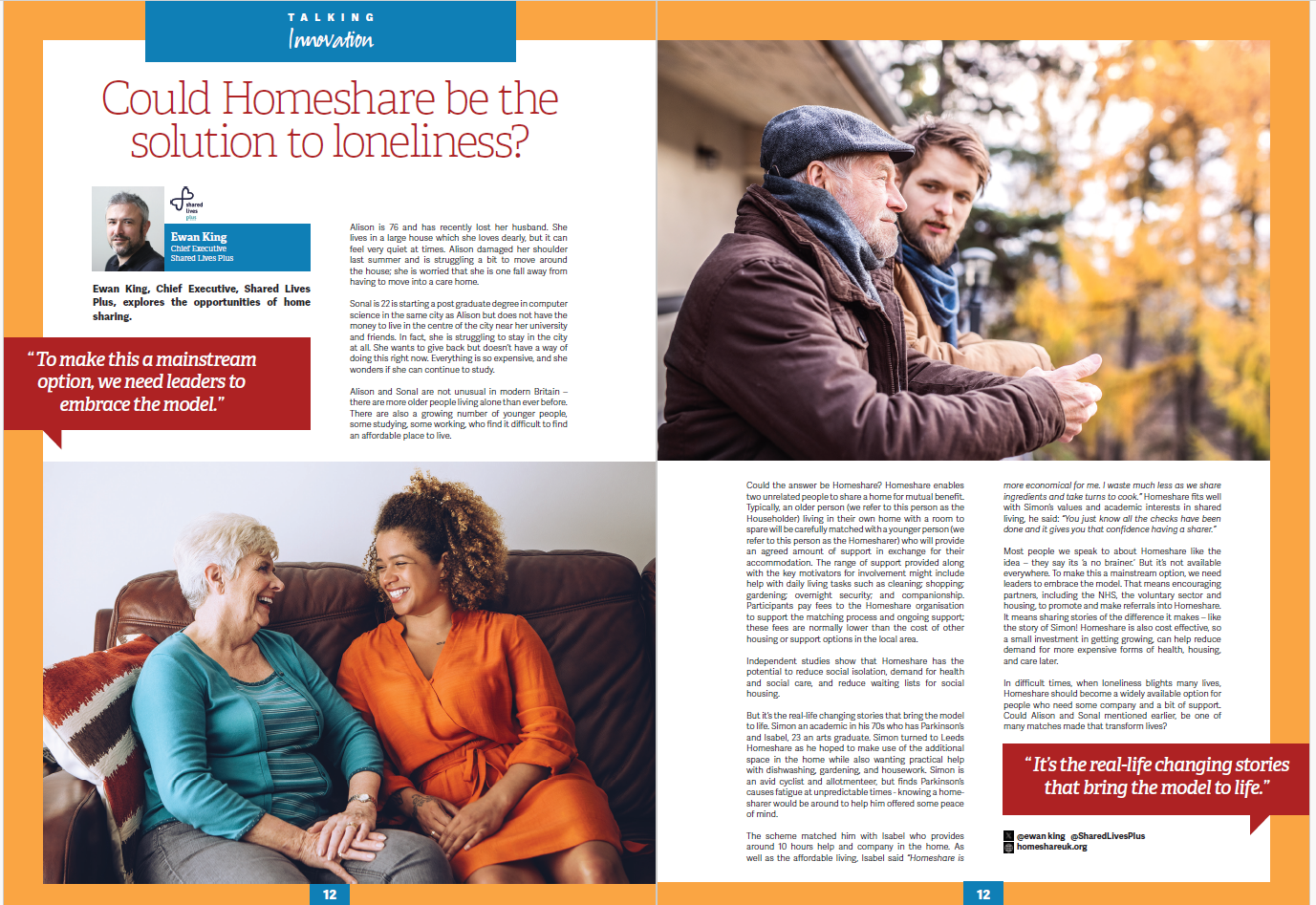 Could Homeshare be the solution to loneliness? Ewan King in Care Talk ...